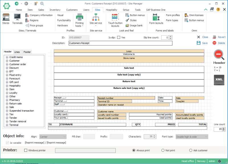 Receipt configuration